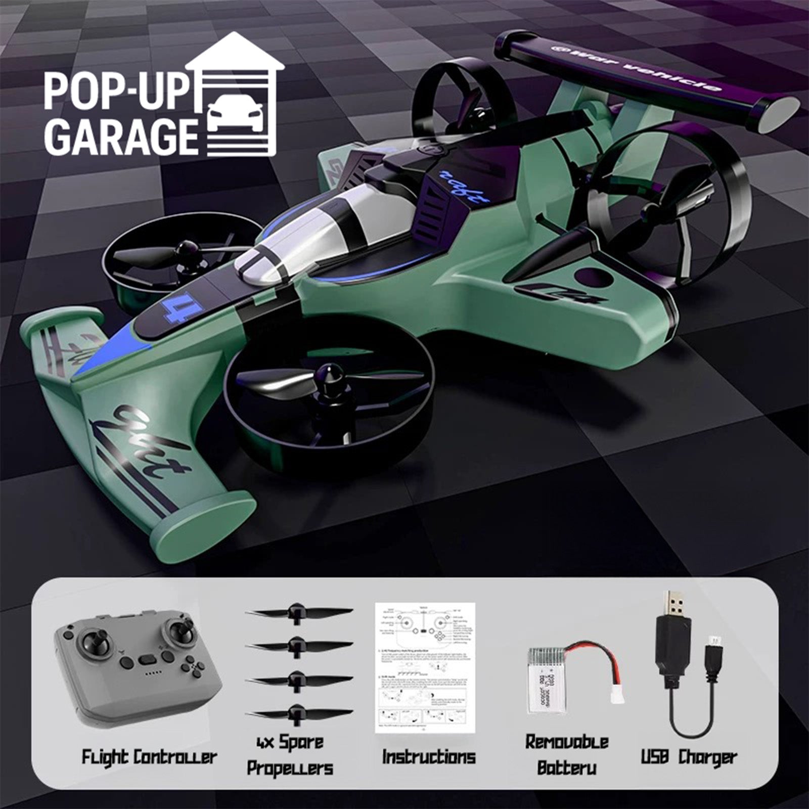Turbo Drifter Drone | 2-in-1 Air & Ground Drift Drone | Pop-Up Garage ...
